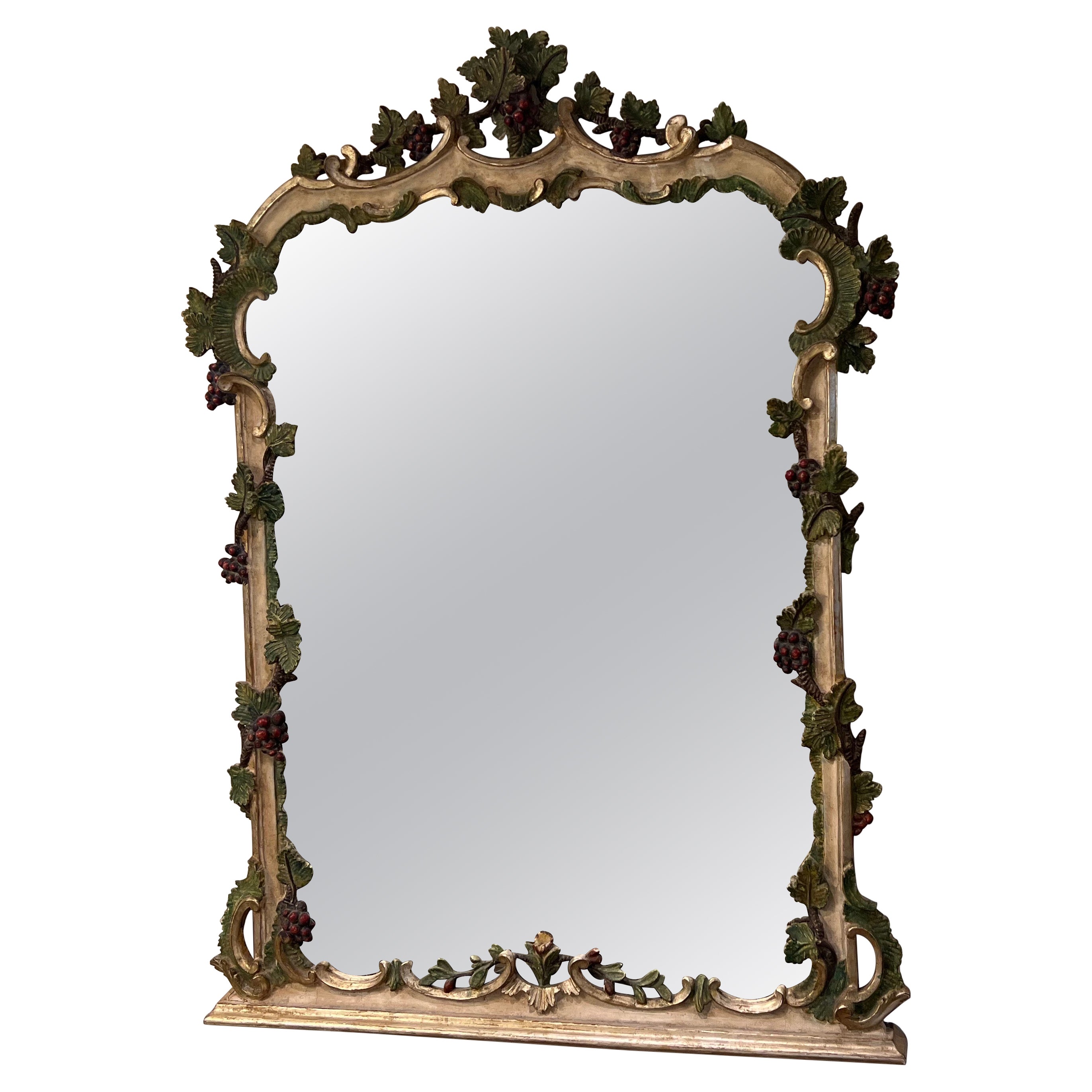 Elaborately Carved Polychrome Wood Frame and Mirror at 1stDibs