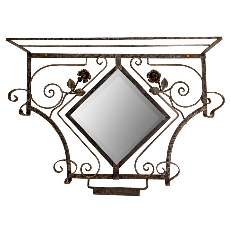 Spanish Art Deco Coat Rack Hat Stand Wrough Iron Glass and Mirror ...