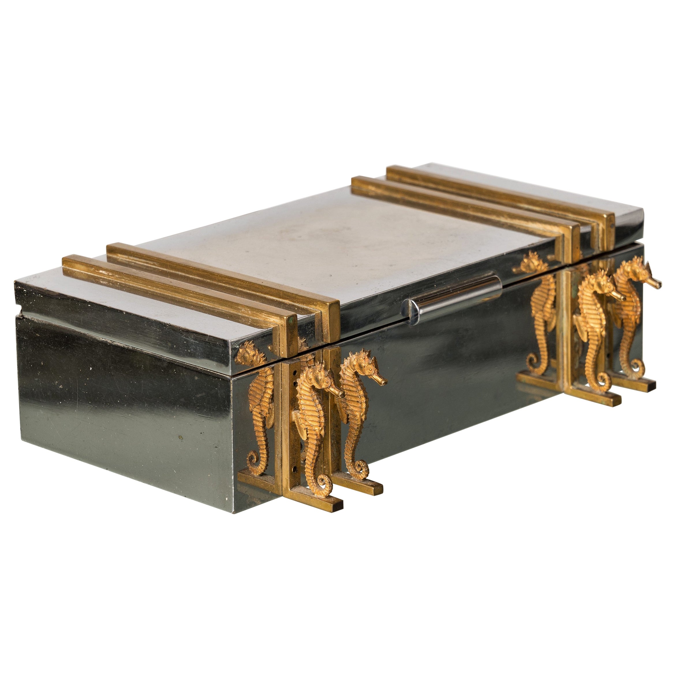 Art Deco Silver Plated and Bronze Seahorses Decorative Box, France ...