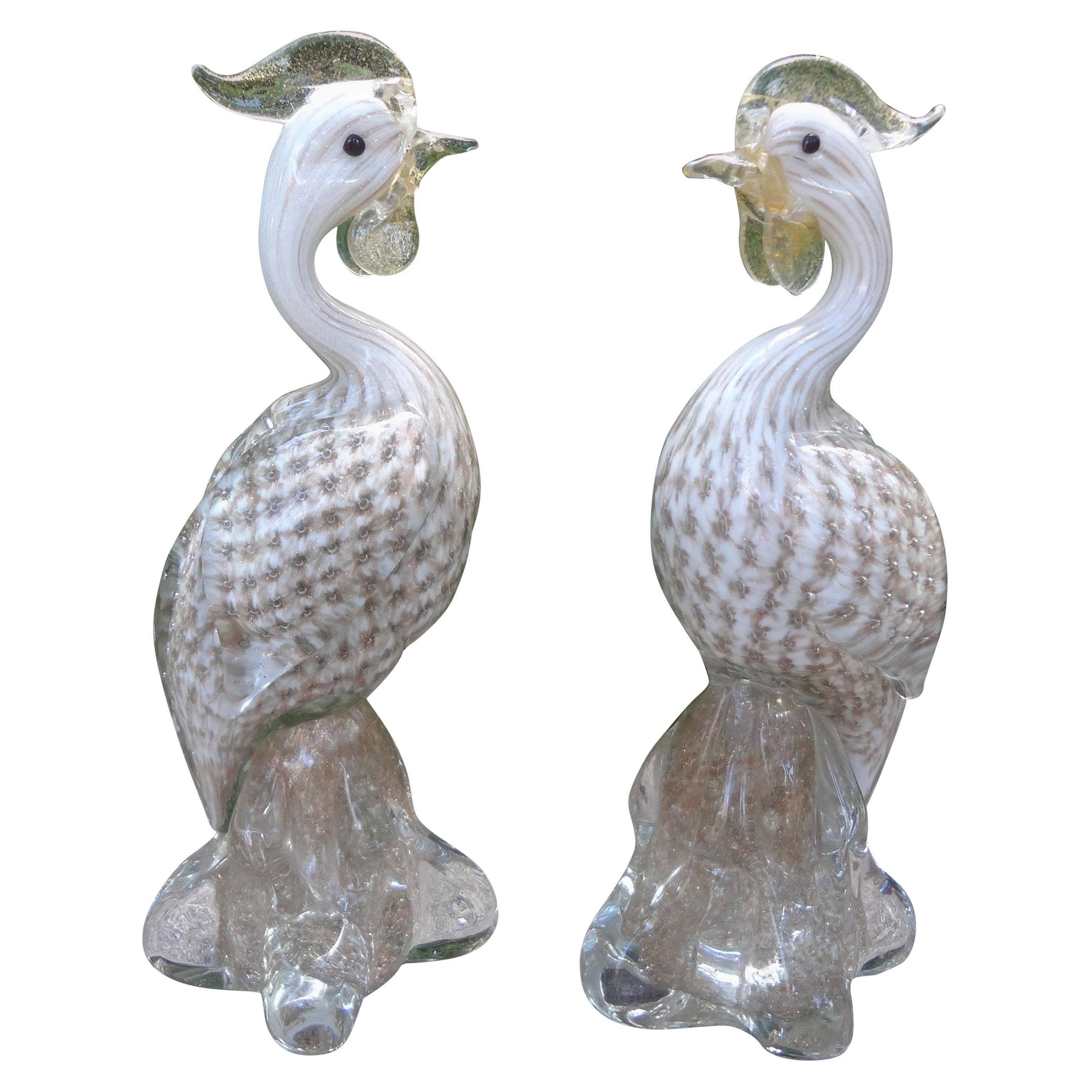 Archimede Seguso Murano Blue Gold Flecks Italian Art Glass Dove Birds ...