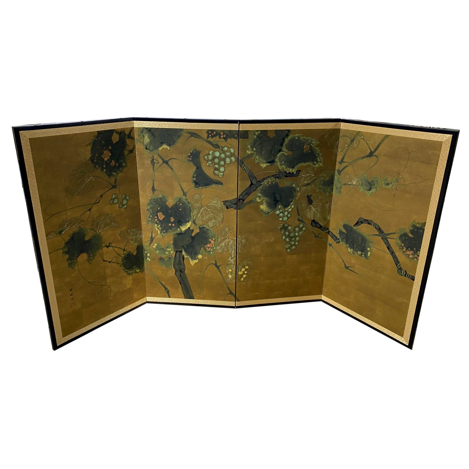 Japanese Asian Signed Four-Panel Folding Byobu Screen Landscape Hunting ...