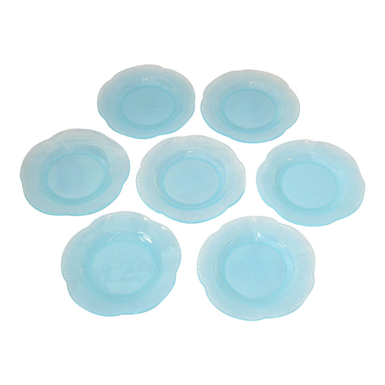 Set of 7 Blue Opaline Dinner Plates Dinnerware Serving Plates Mid ...