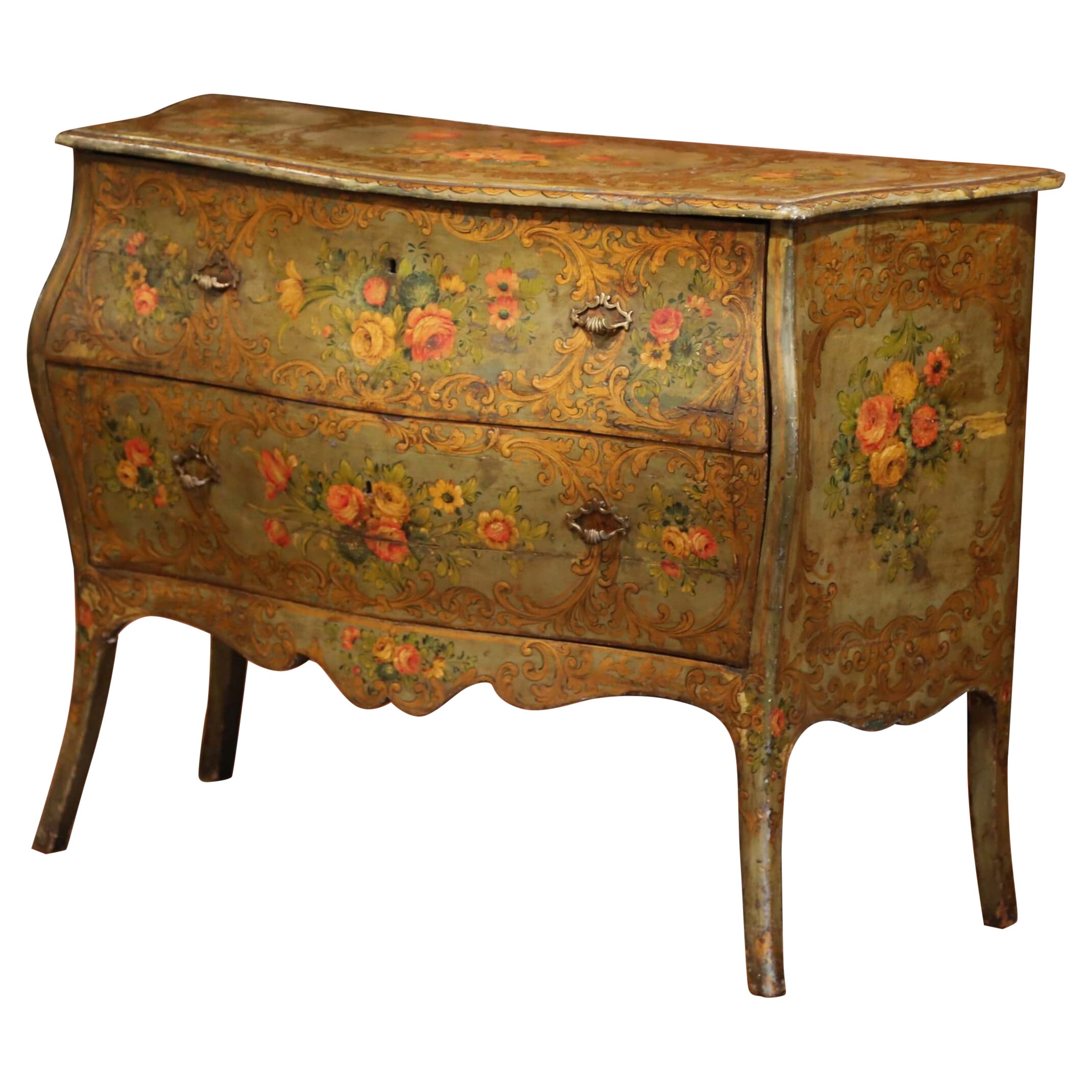 Italian Two-Drawer Painted Bombe End Table For Sale at 1stDibs