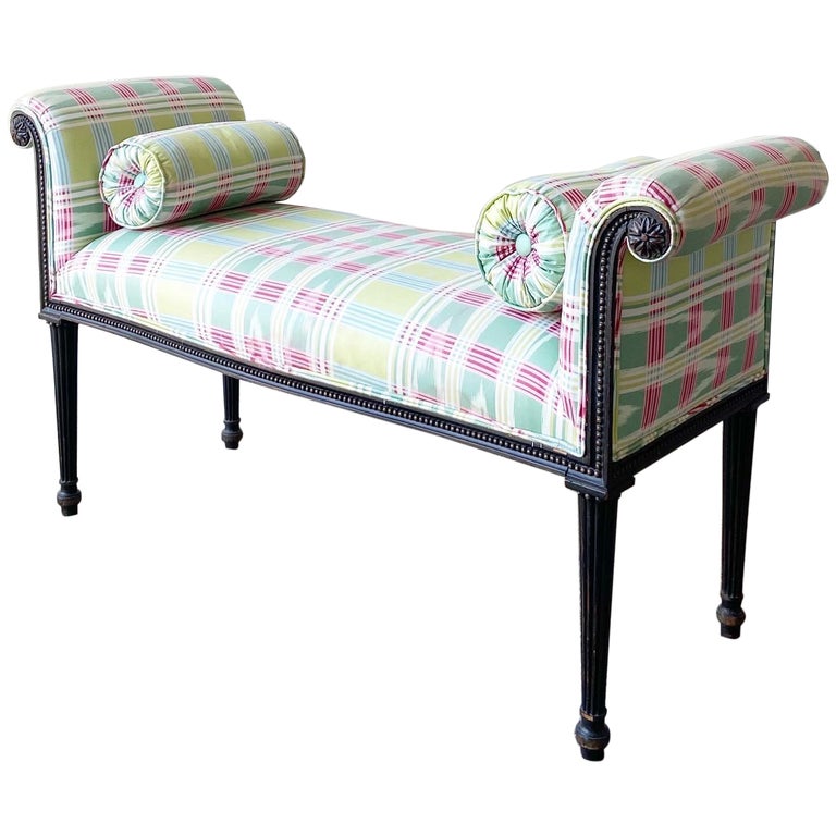 Regency Chic Pink and Green Bench For Sale at 1stDibs