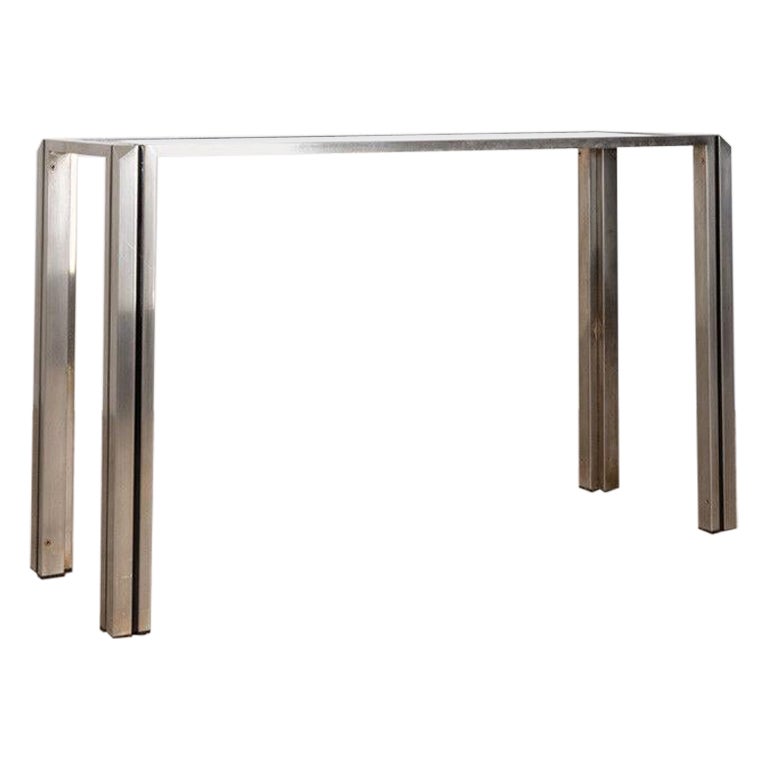 80s Vintage Console Table Steel and Glass Design at 1stDibs