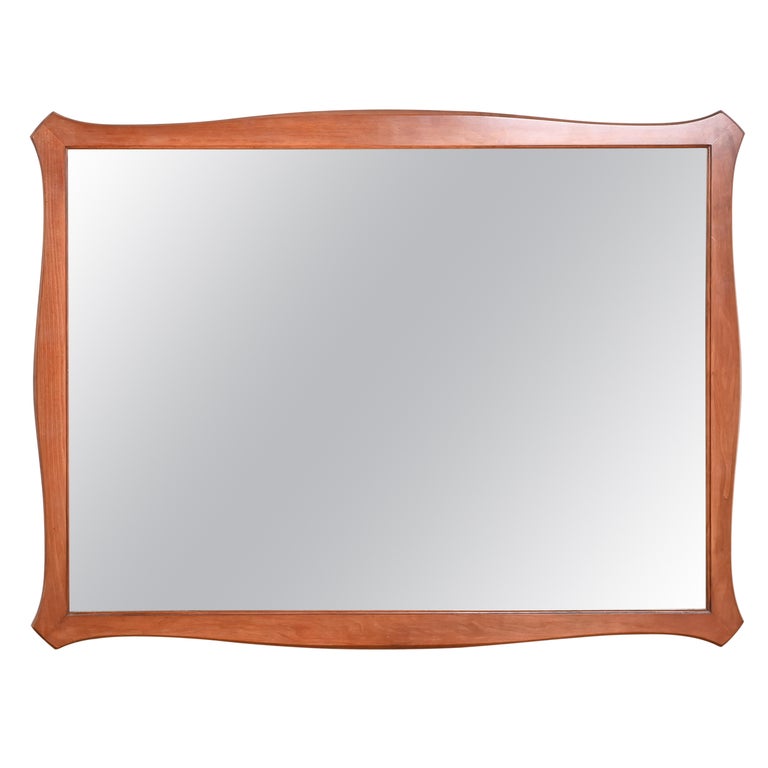 Mid-Century Modern Sculpted Cherry Wood Framed Wall Mirror For Sale at ...