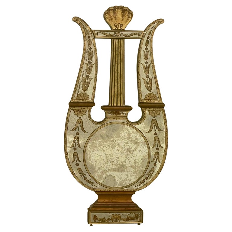 Romantic Antique Lyre Shaped Eglomise Mirror Wall Sculpture For Sale at ...