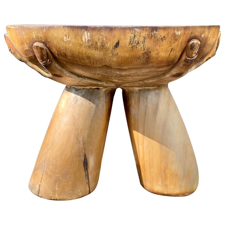 Primitive Handmade Wood Accent Table with Hand Motif For Sale at 1stDibs