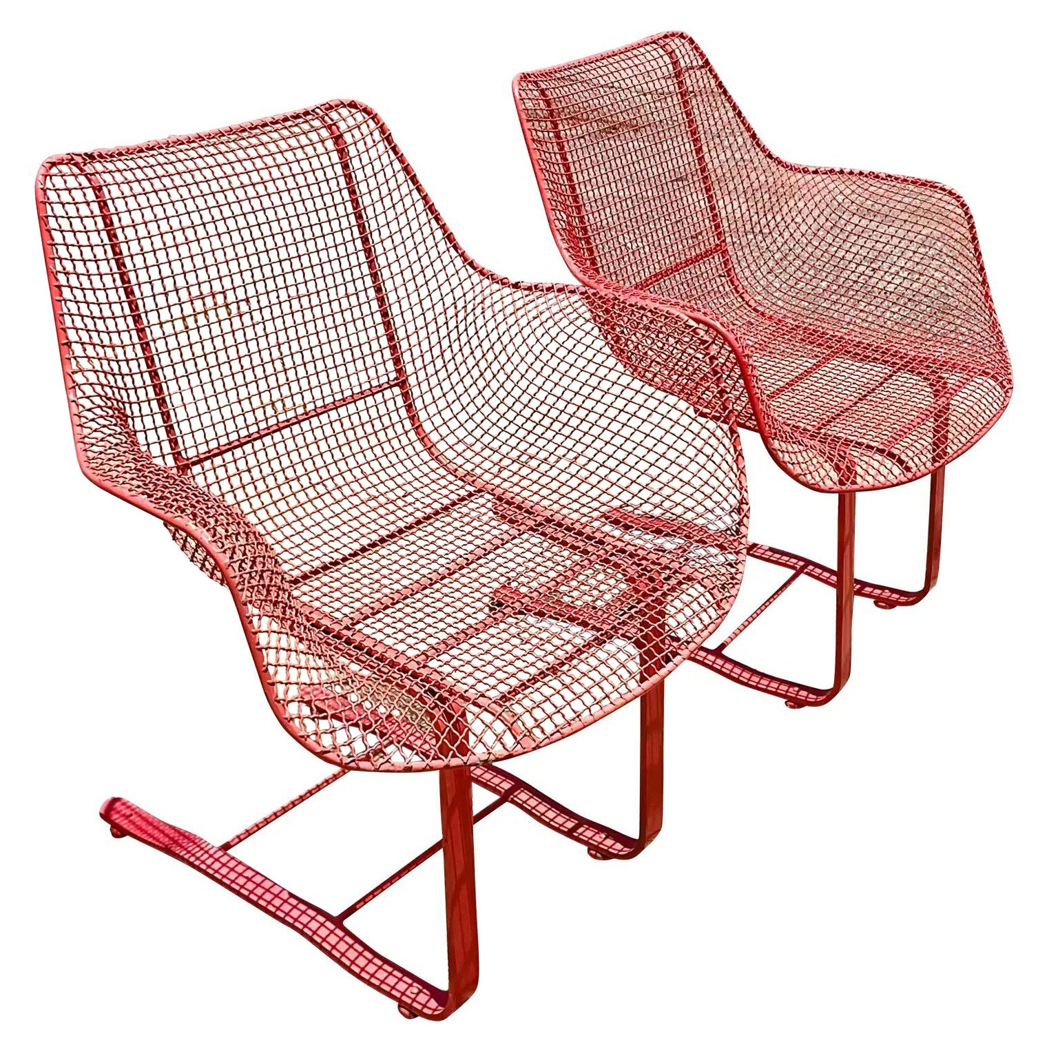 Pair of Vintage Mesh Spring Lounge Chairs by Russell Woodard at 1stDibs