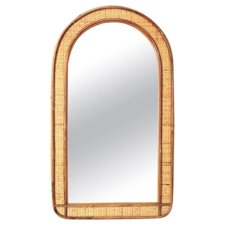 Arched Large Mirror in Rattan and Woven Wicker For Sale at 1stDibs