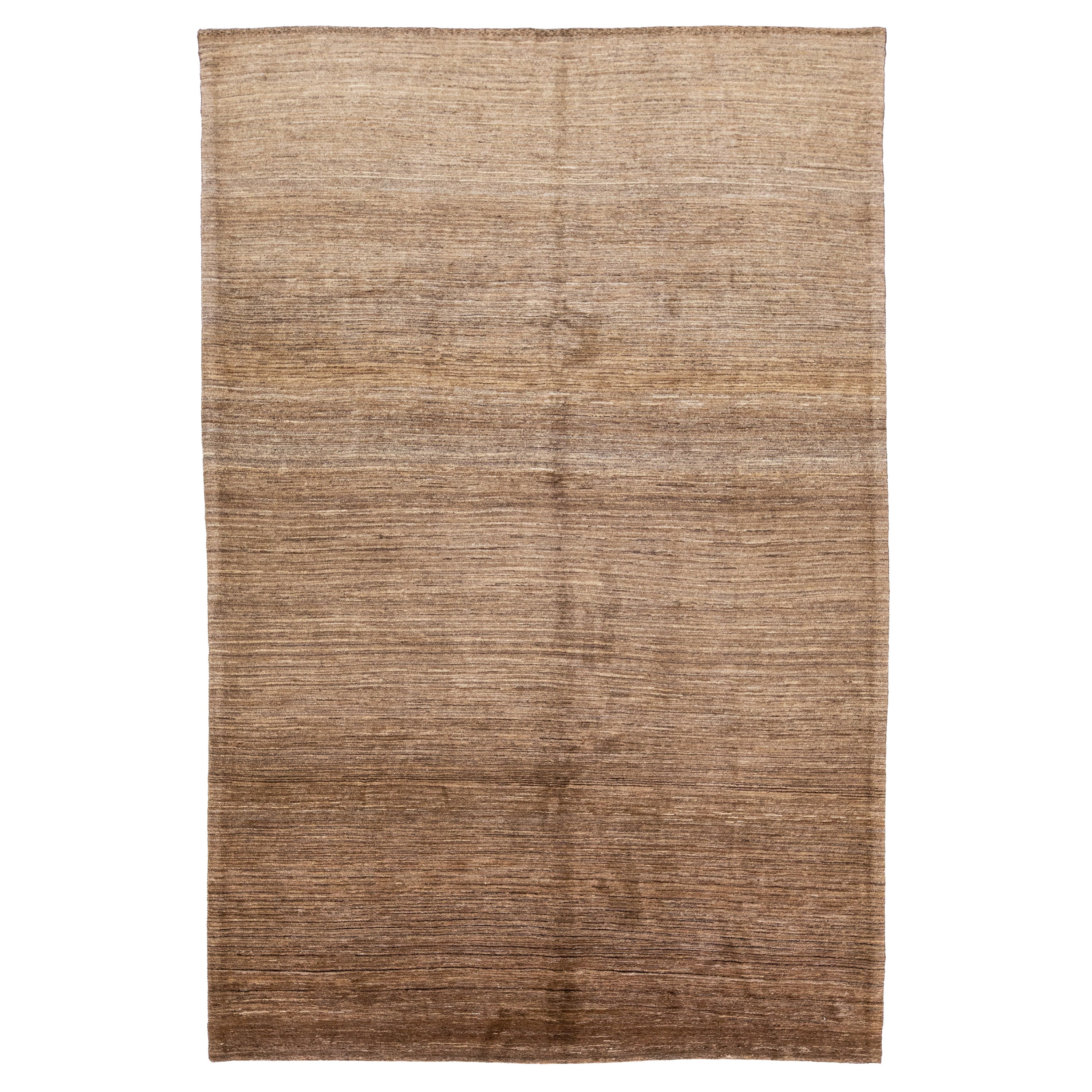 Mid-Size Soft Brown Striped Contemporary Gabbeh Persian Wool Rug For ...