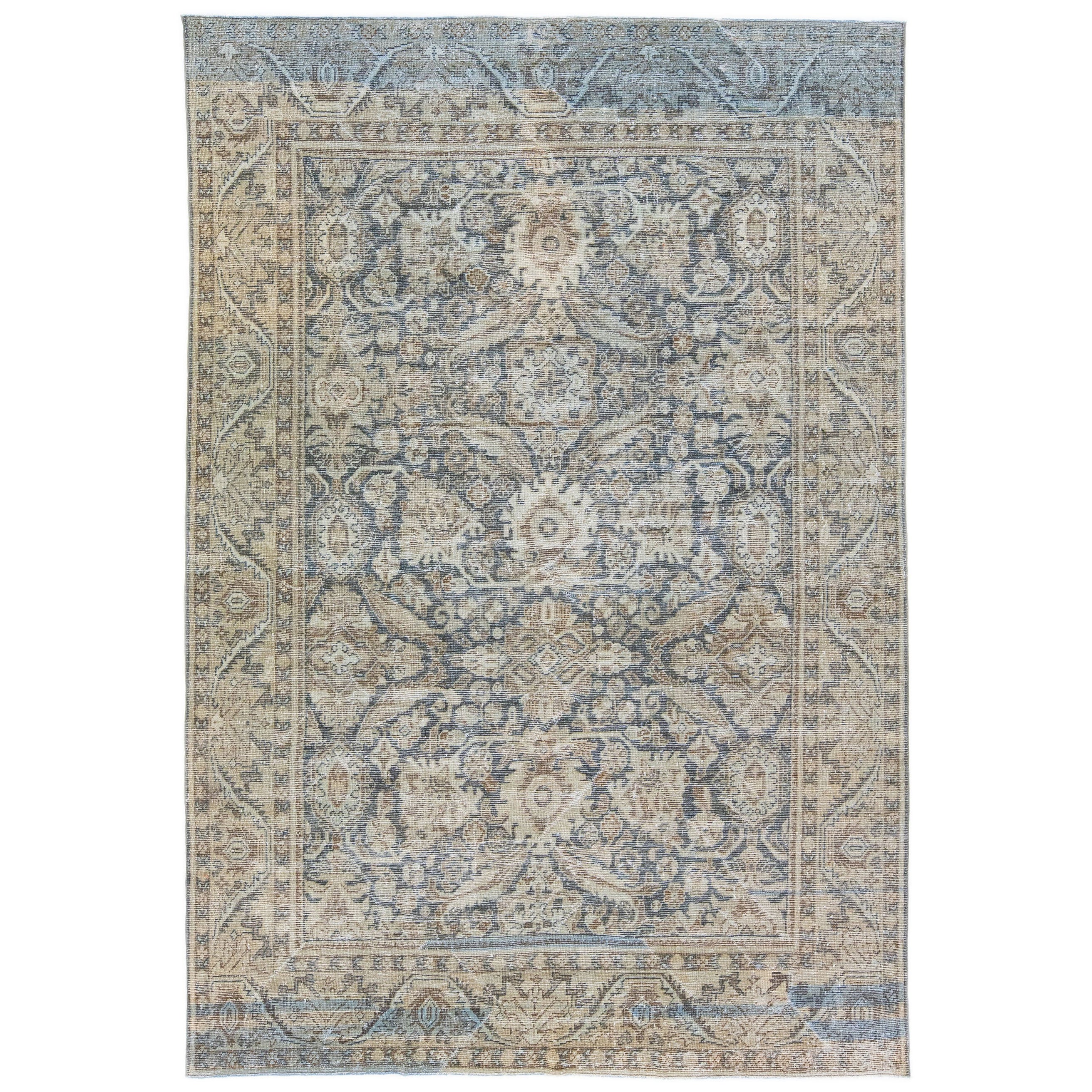 Antique Persian Mahal Handmade Beige and Brown Wool Rug with Allover ...