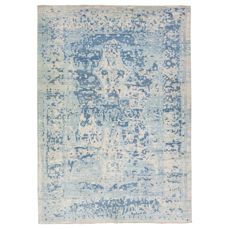 Modern Sultanabad Handmade Floral Pattern Blue Wool Rug For Sale at 1stDibs