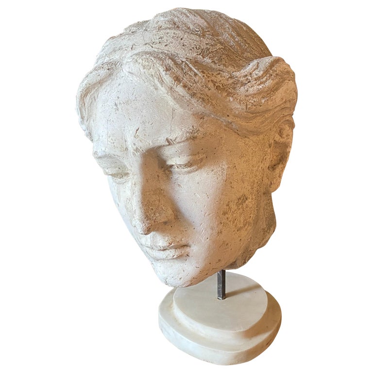 1900s Neoclassical Italian Plaster Cast of an Head on a White Marble ...