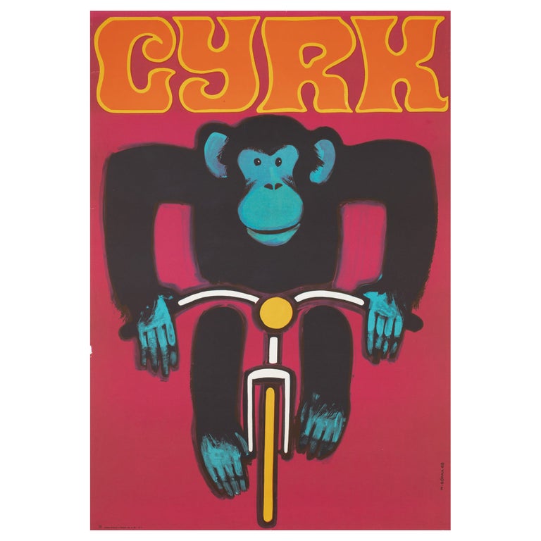 Cyrk Chimpanzee Cyclist 1968 Original Vintage Polnisches Zirkusplakat ...