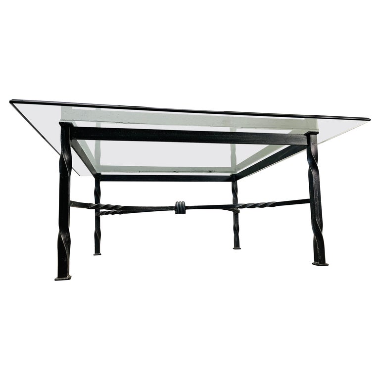 Iron Base and Glass Top Square Coffee Table For Sale at 1stDibs