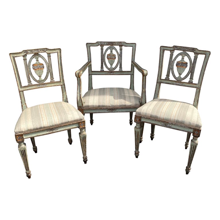 Magnificent Set of Three French Neoclassical Chairs with Original Paint ...