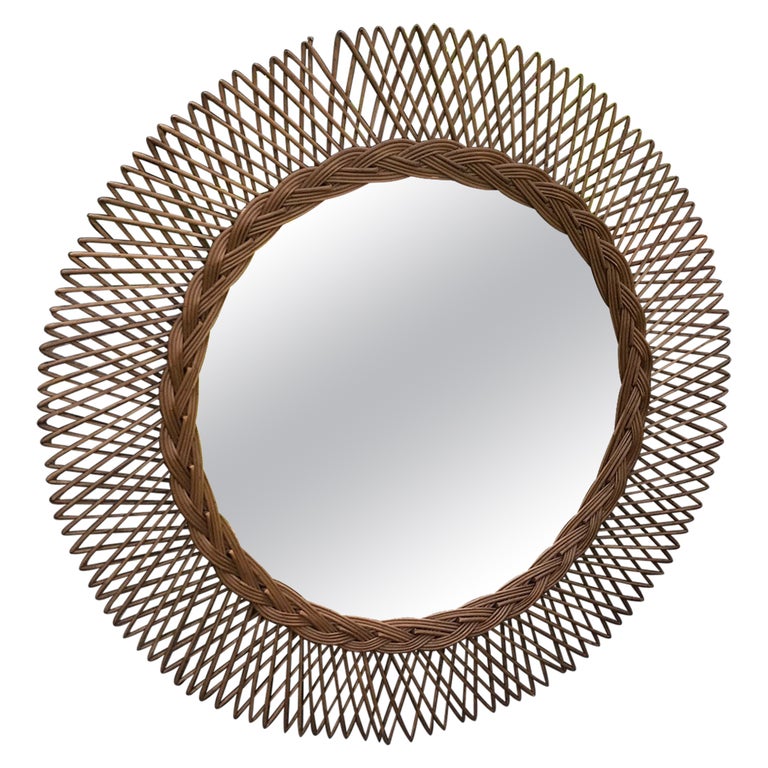 Vintage Rattan Sun Mirror For Sale at 1stDibs