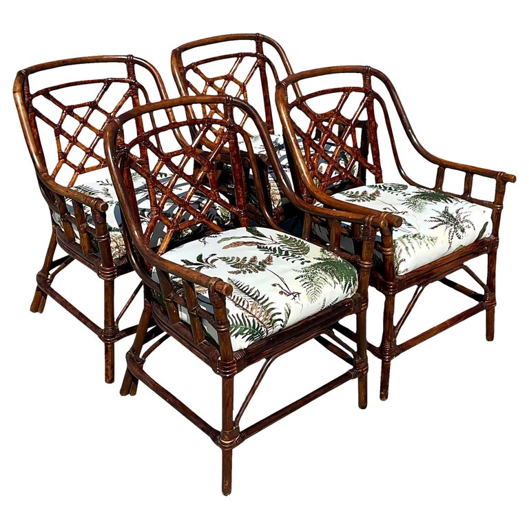 Vintage Coastal Medallion Back Rattan Dining Chairs, Set of 4 at 1stDibs