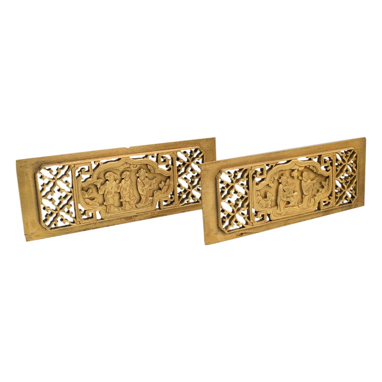 Pair of Antique Decorative Panels, Japanese, Carved Fretwork, Victorian ...