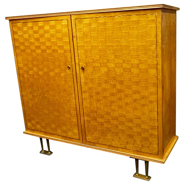 Nice Sycamore Marquetry Cabinet with Bronze Feet by Jules Leleu, France ...