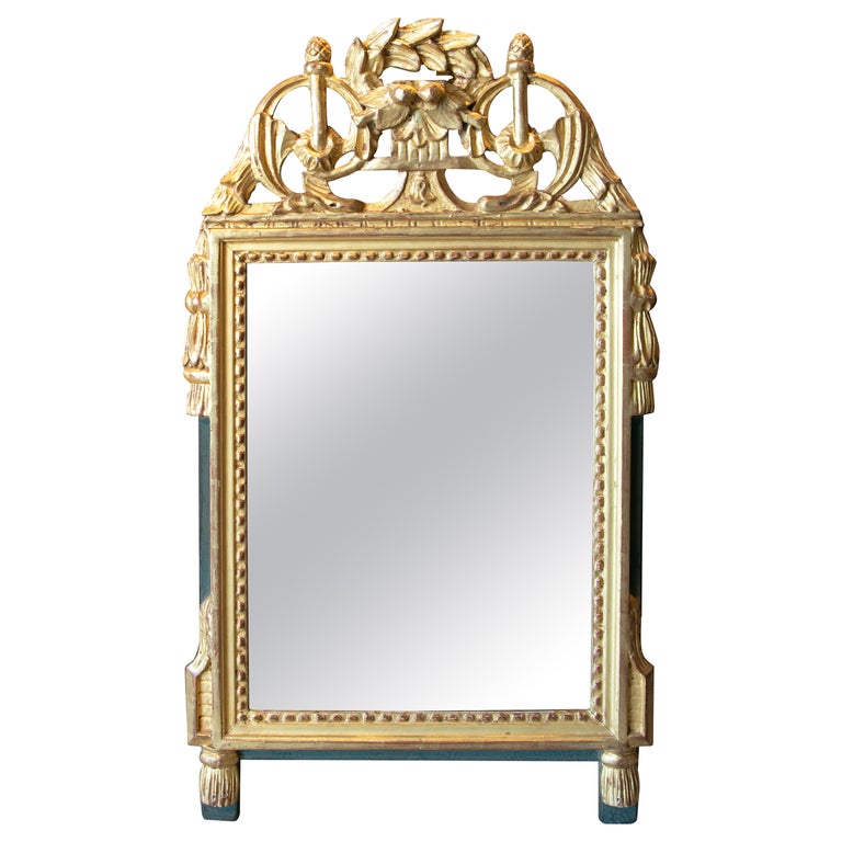 French Gilded Wooden Mirror with Vegetable Scrolls and Laurel Leaf ...