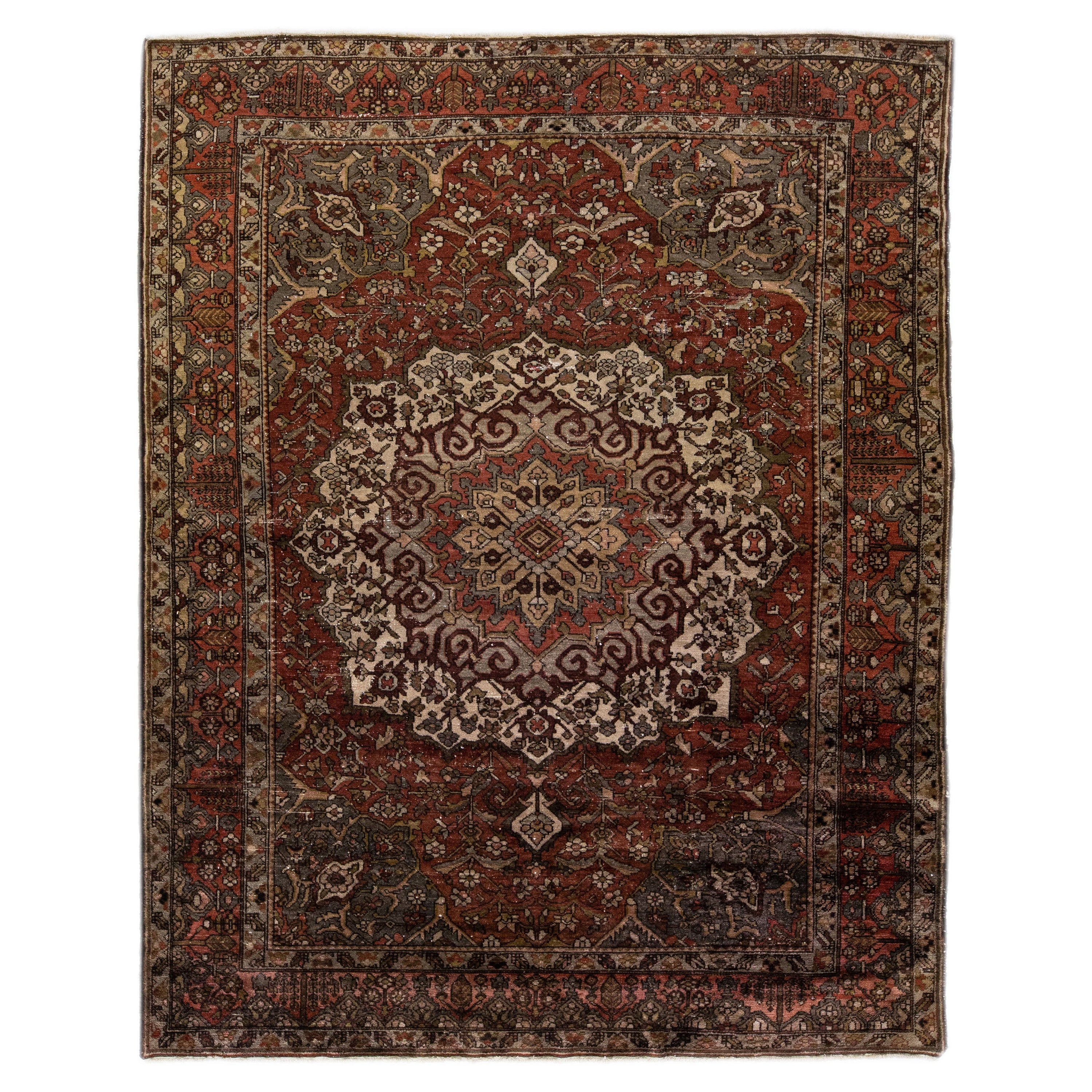 Rust Antique Tabriz Handmade Persian Wool Rug With Rosette Design For ...