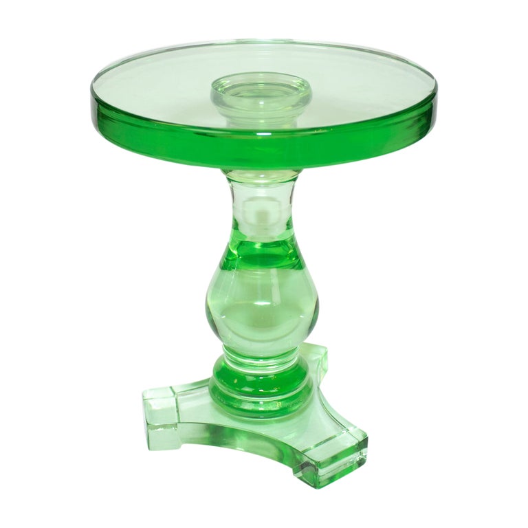 Wicker Works Green Glass Table at 1stDibs