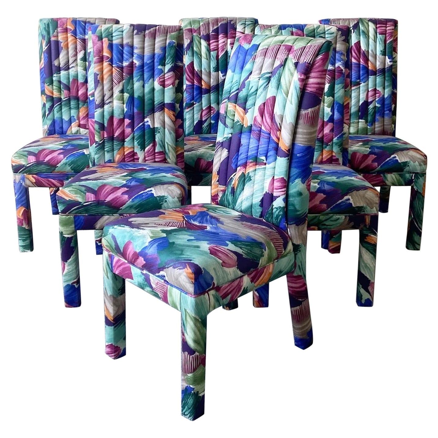 Postmodern Green Fabric Parsons Dining Chairs, Set of 6 For Sale at 1stDibs