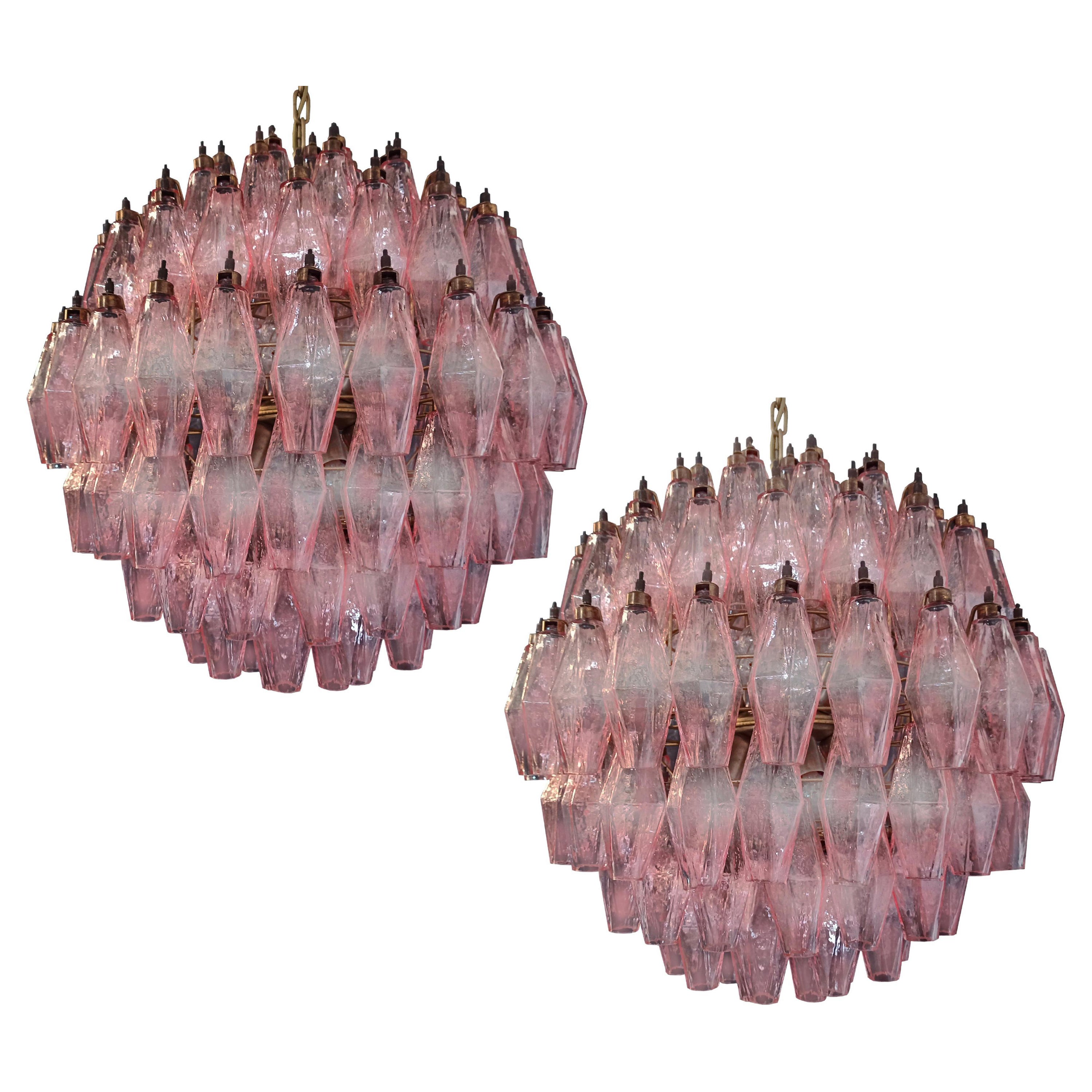 Spectacular Pair Murano Pink Poliedri Chandeliers, Murano For Sale at ...
