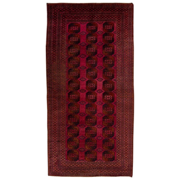 Antique Turkmen Handmade Red Oversize Wool Rug with Gul Motif For Sale ...