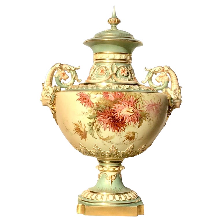 Majestic Edward Raby Royal Worcester Blush Ivory and Turquoise Vase and ...