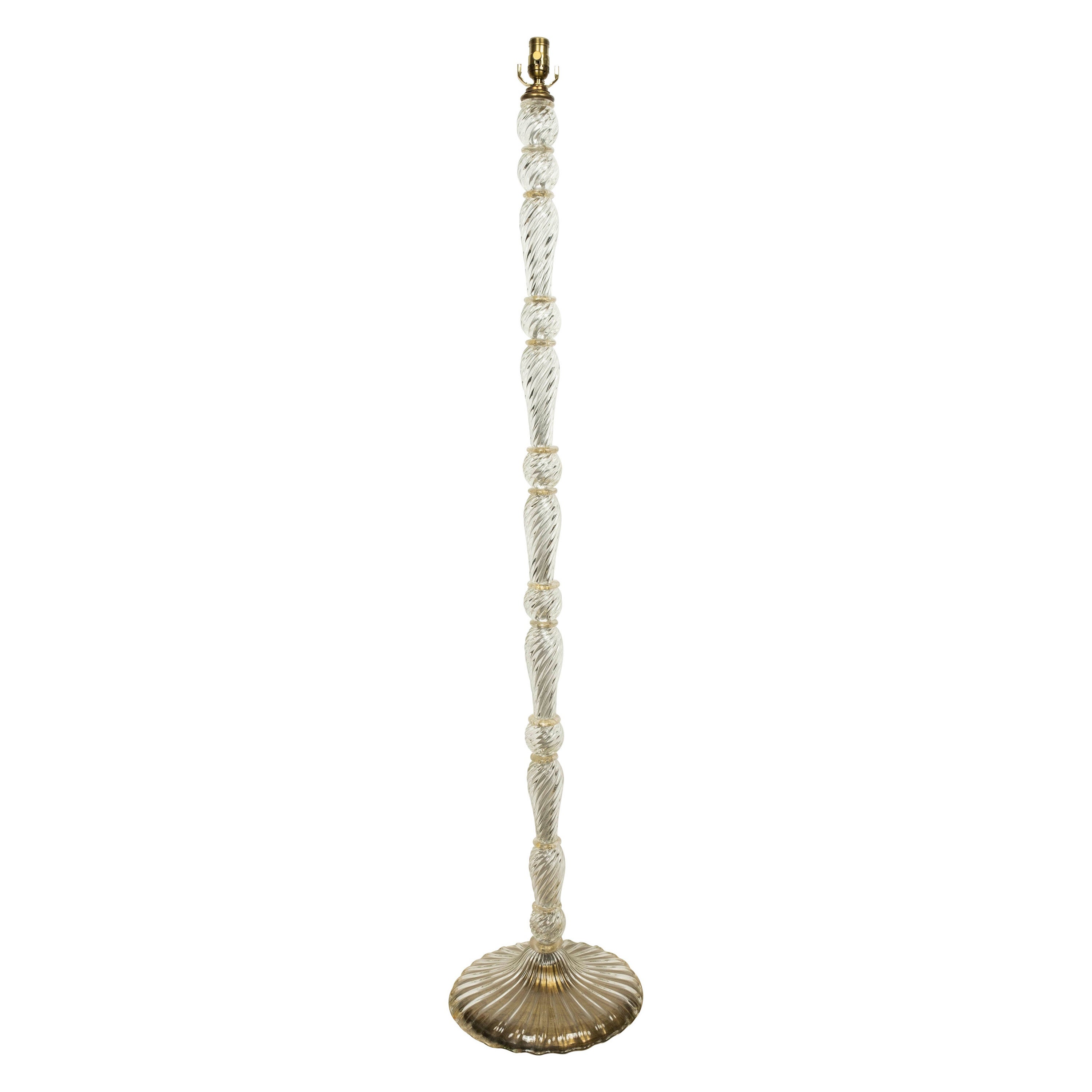 Murano Glass Lamp Clear Glass Infused with Gold Flecks, Brass Lampshade ...