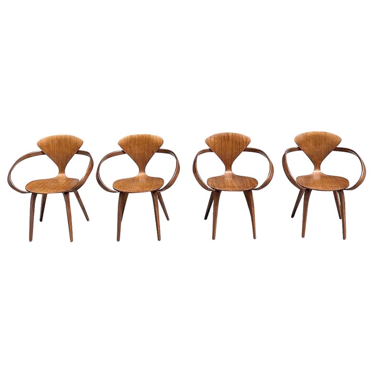 Set of 4 Norman Cherner Pretzel Arm Chairs Dining Walnut Mid-Century ...