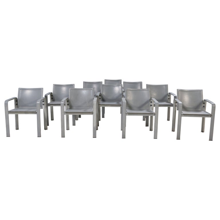 Matteo Grassi Golfo Dei Poeti Grey Leather Dining Chairs, Set of 10 For ...