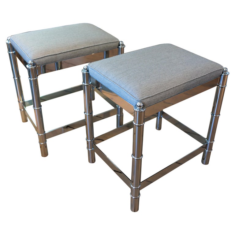 Petite Chrome Bench with Upholstered Seat For Sale at 1stDibs