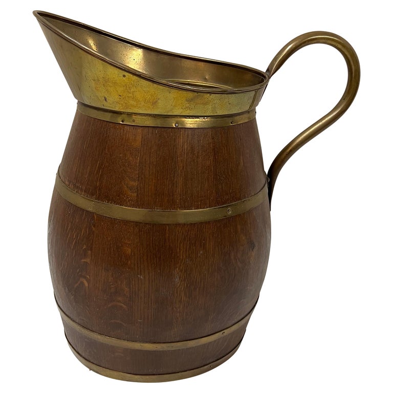 Antique Oak and Brass Barrell Pitcher or Umbrella Holder For Sale at 1stDibs