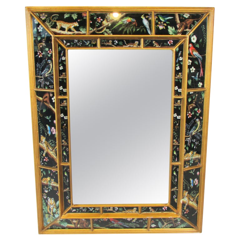 Wall Mirror with Vivid Exotic Panther Tiger Monkey Birds Butterfly ...