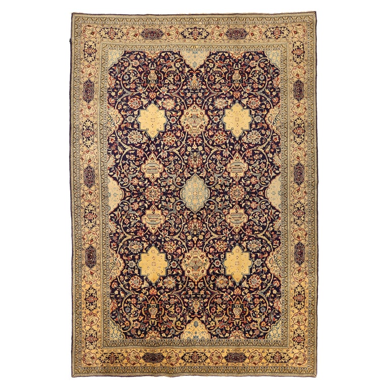 Vintage Handwoven Persian Rug Qom Design For Sale at 1stDibs