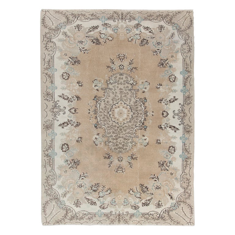 7.3x10.2 Ft Midcentury Handmade French Baroque Style Floral Rug ...