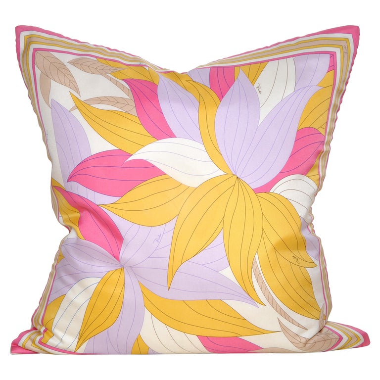 Vintage Italian Pucci Floral Silk Scarf Pink Irish Linen Pillow For ...