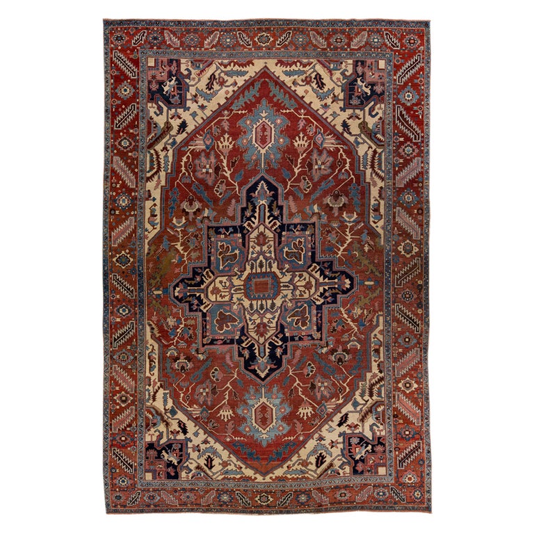 Antique Rust Serapi Handmade Persian Wool Rug With Medallion Pattern ...