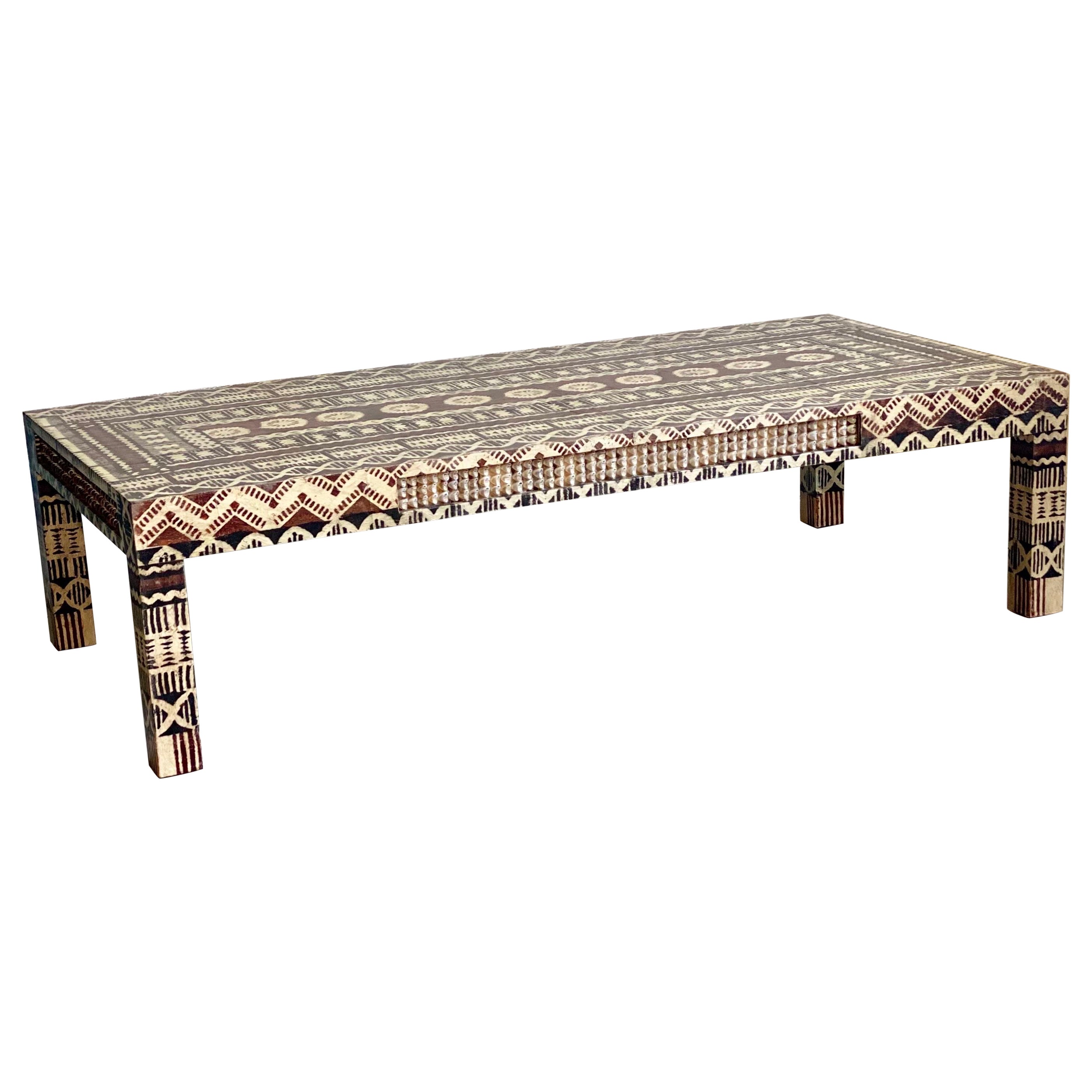 1970s Rare Karl Springer Parsons Batik Rectangular Coffee Table at 1stDibs
