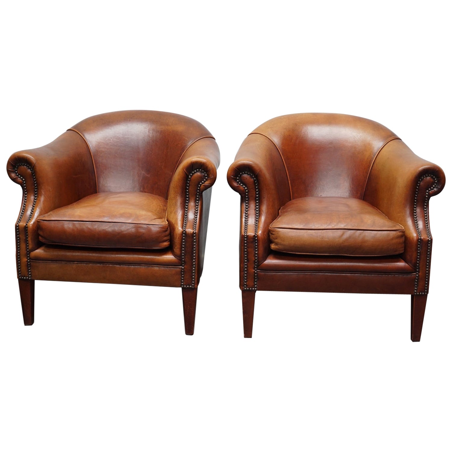 Vintage Dutch Cognac Leather Club Chairs, Set of 2 at 1stDibs