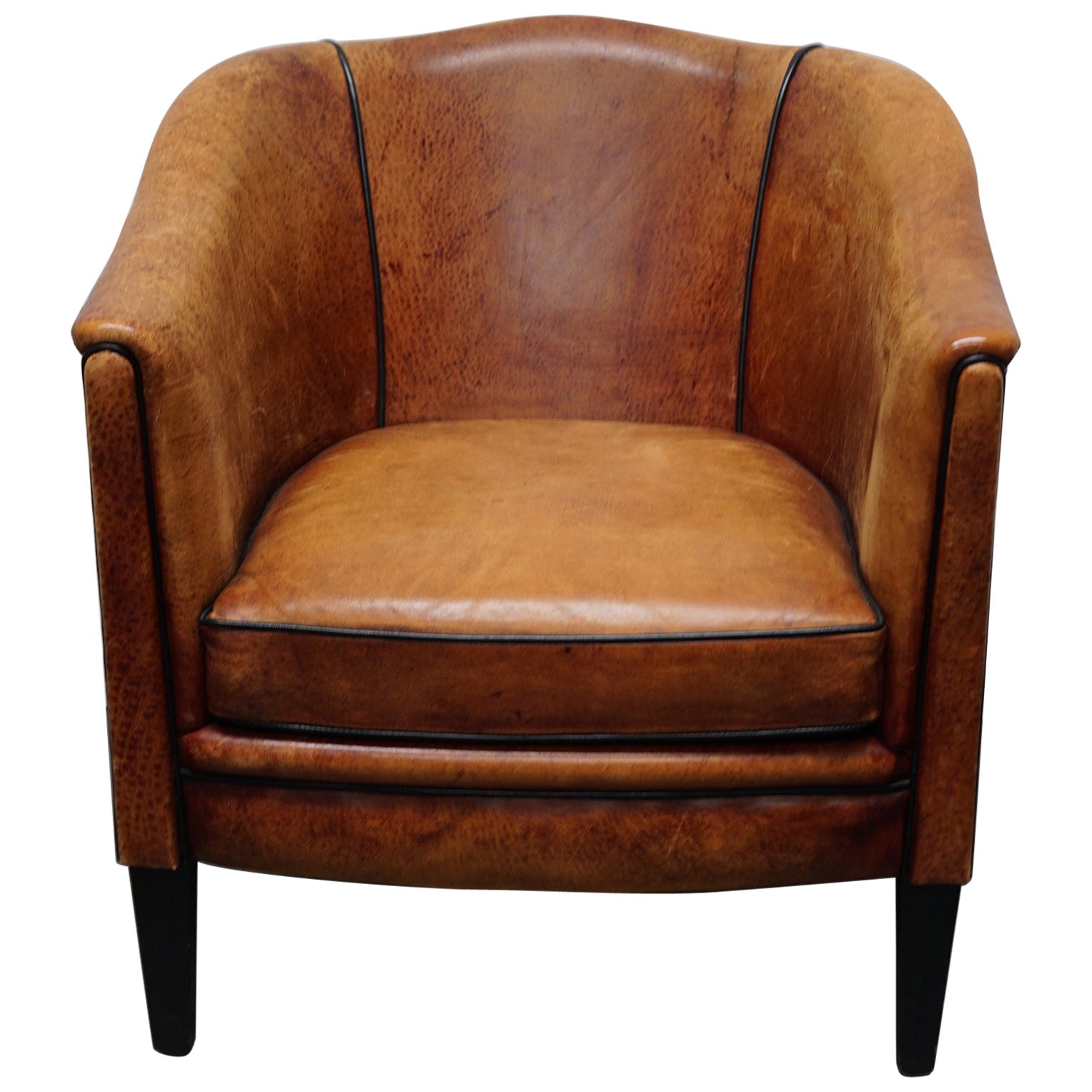 Vintage Dutch Cognac Colored Leather Club Chair For Sale at 1stDibs
