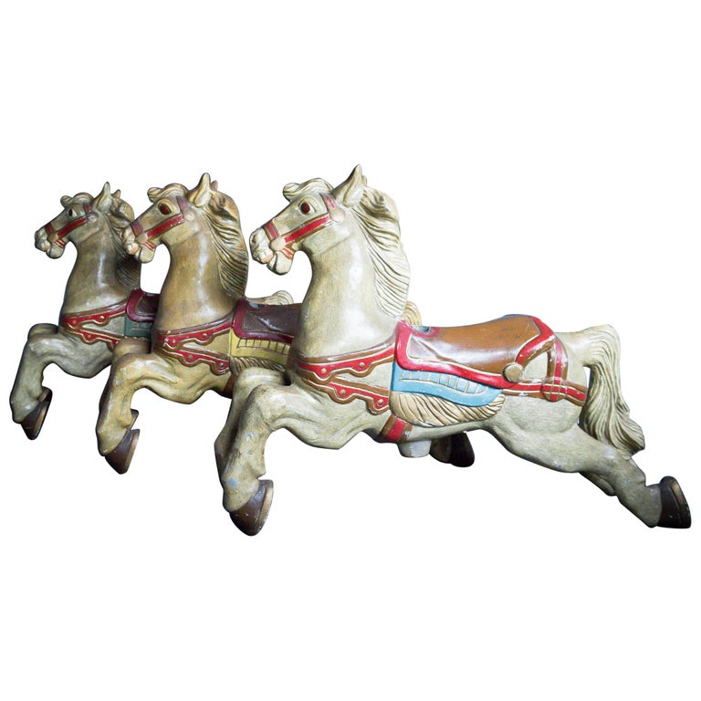 Trio of Cast Iron Carousel Horses For Sale at 1stDibs