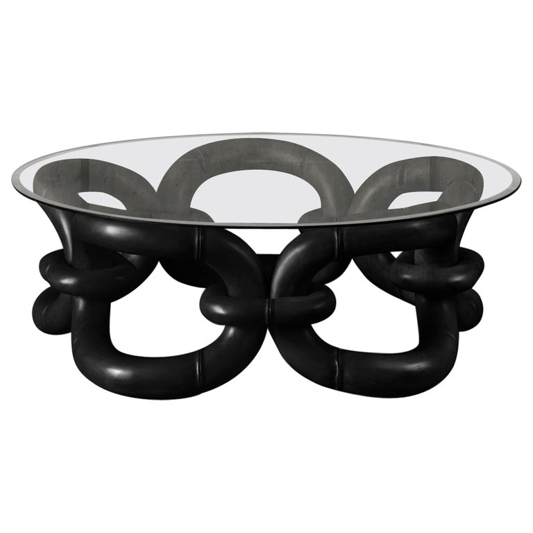 Bamboo Bracelet Coffee Table Black with Glass Top For Sale at 1stDibs