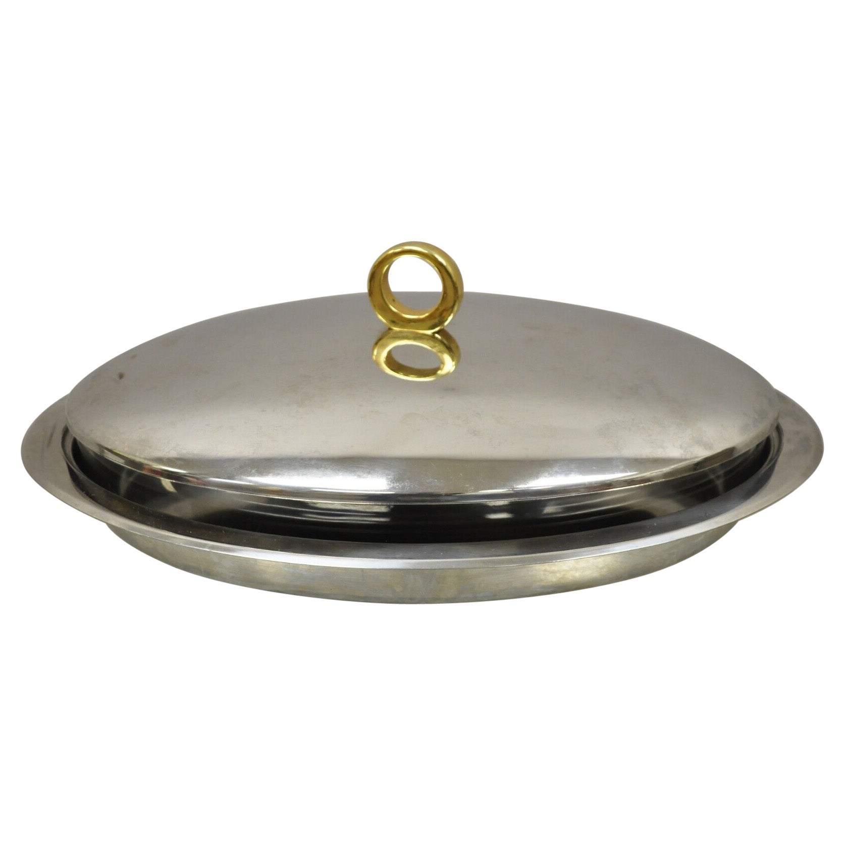 Vintage Italian Modern Stainless Steel Brass Ringby Lidded Platter ...