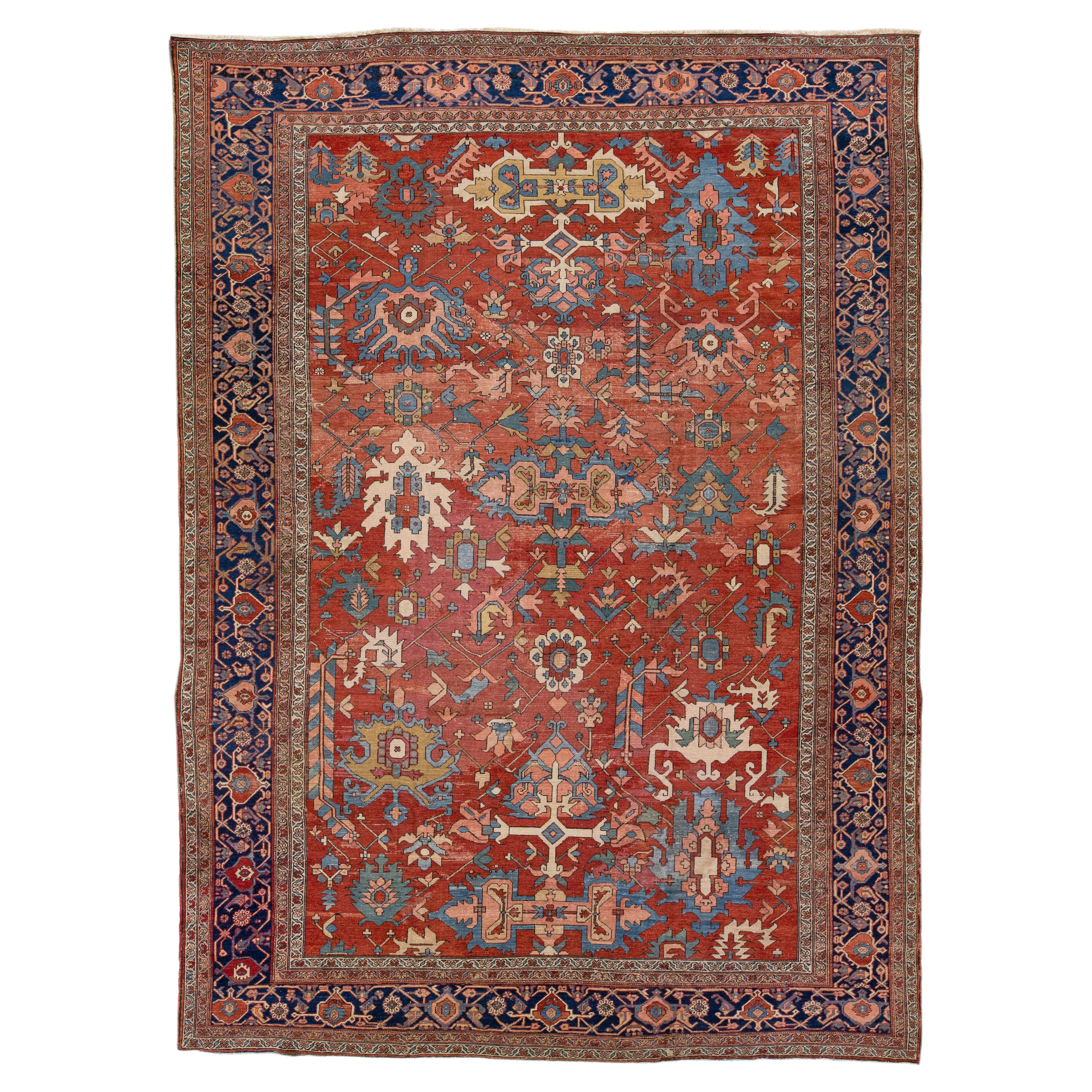 Antique Persian Serapi Handmade Colorful Wool Rug For Sale at 1stDibs