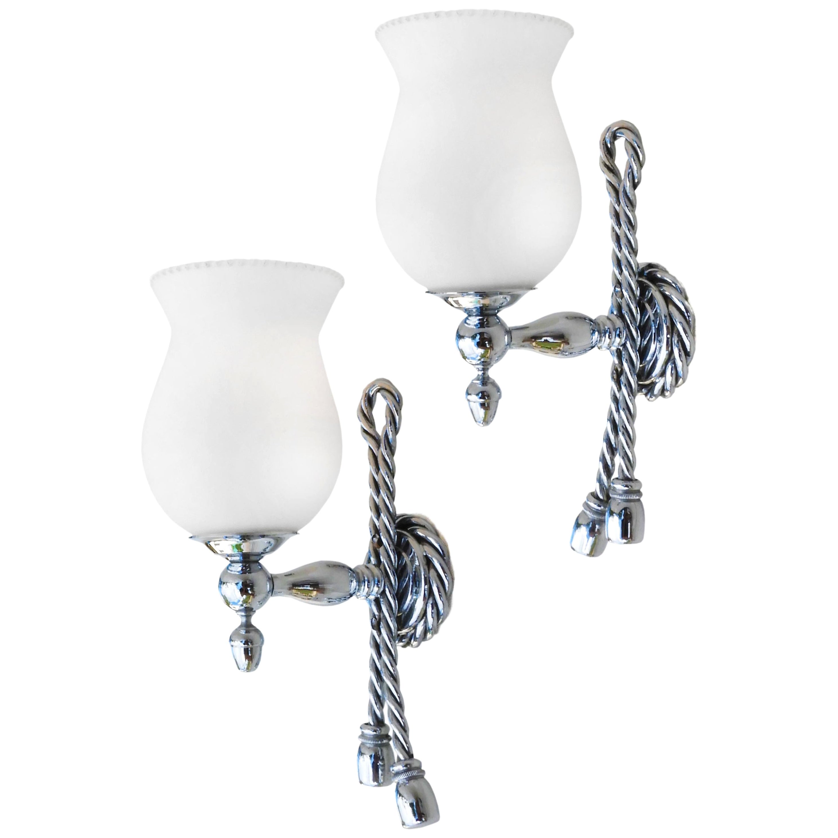 Long French Steel Six-Light Wall Sconce with Tassels and Glass Beads ...